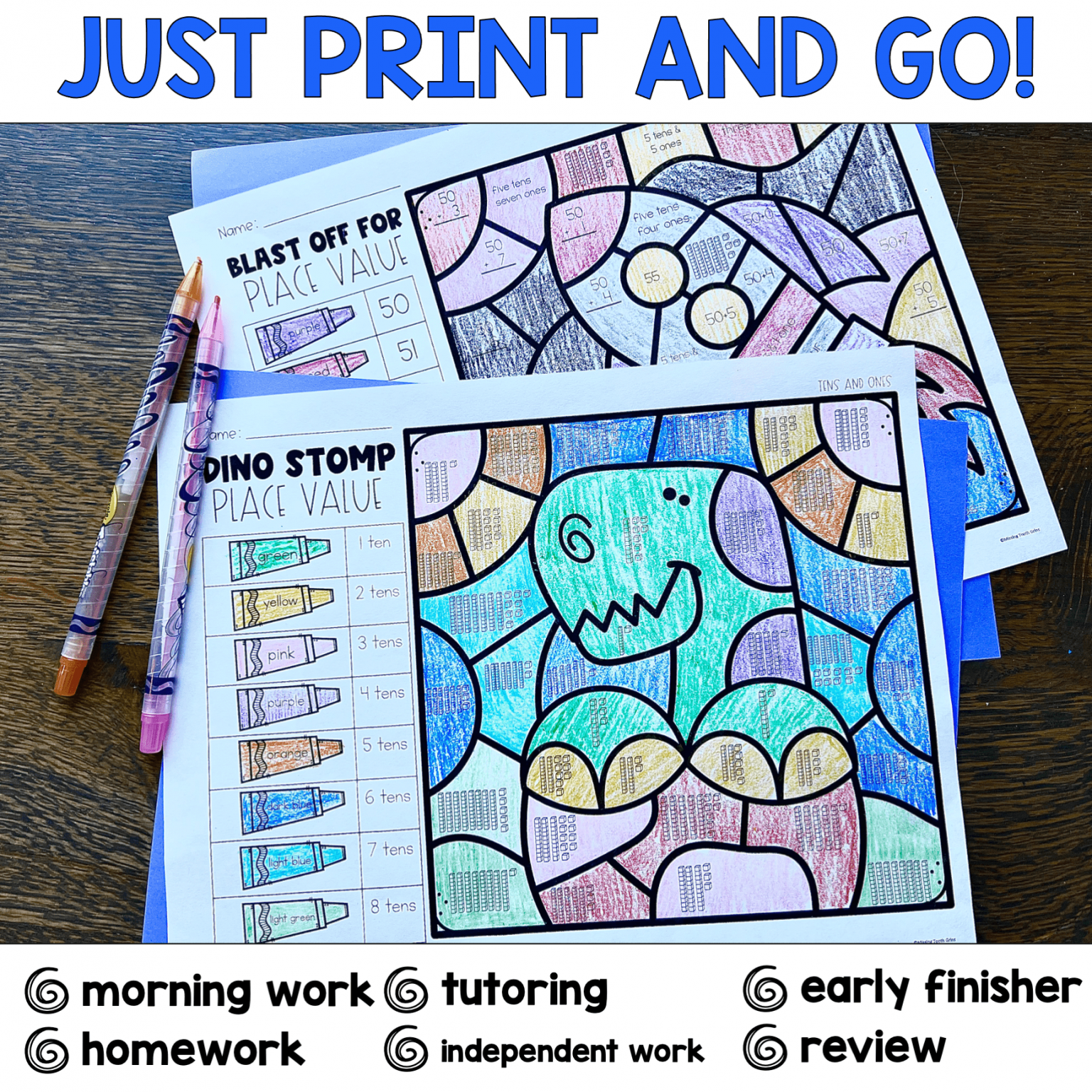 Place Value Color By Code Worksheets and Printables - Missing Tooth Grins